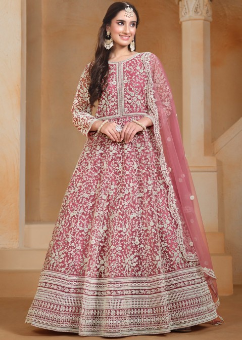 Pink Dori Embroidered Net Anarkali Suit 6234SL01