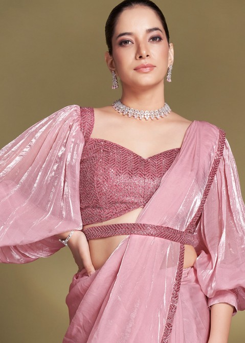 Pink Pre-Stitched Ruffled Embellished Saree Saree 7240SR01