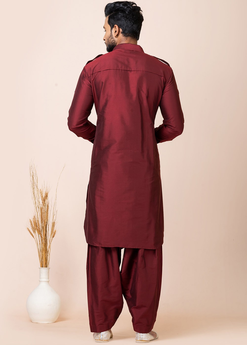 Readymade Maroon Mens Pathani Suit 1177MW05
