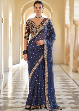 Blue Saree | Designer Blue Color Sarees Online Collection Worldwide